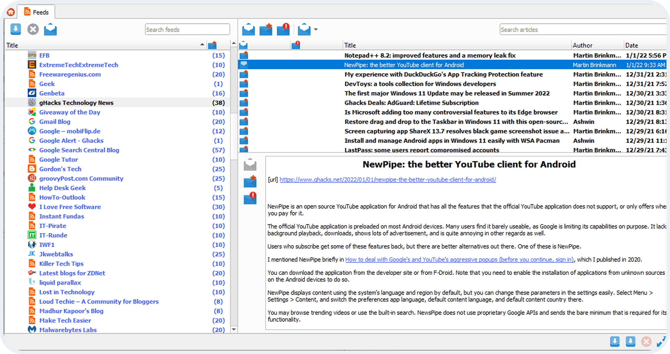 A desktop RSS reader with support for multiple services and formats